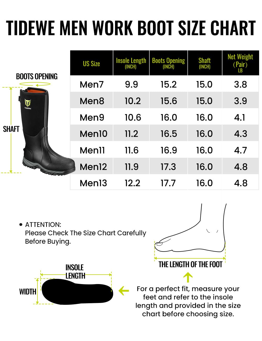 TIDEWE Puncture Proof Work Boots Men (Black, Size 7-13)