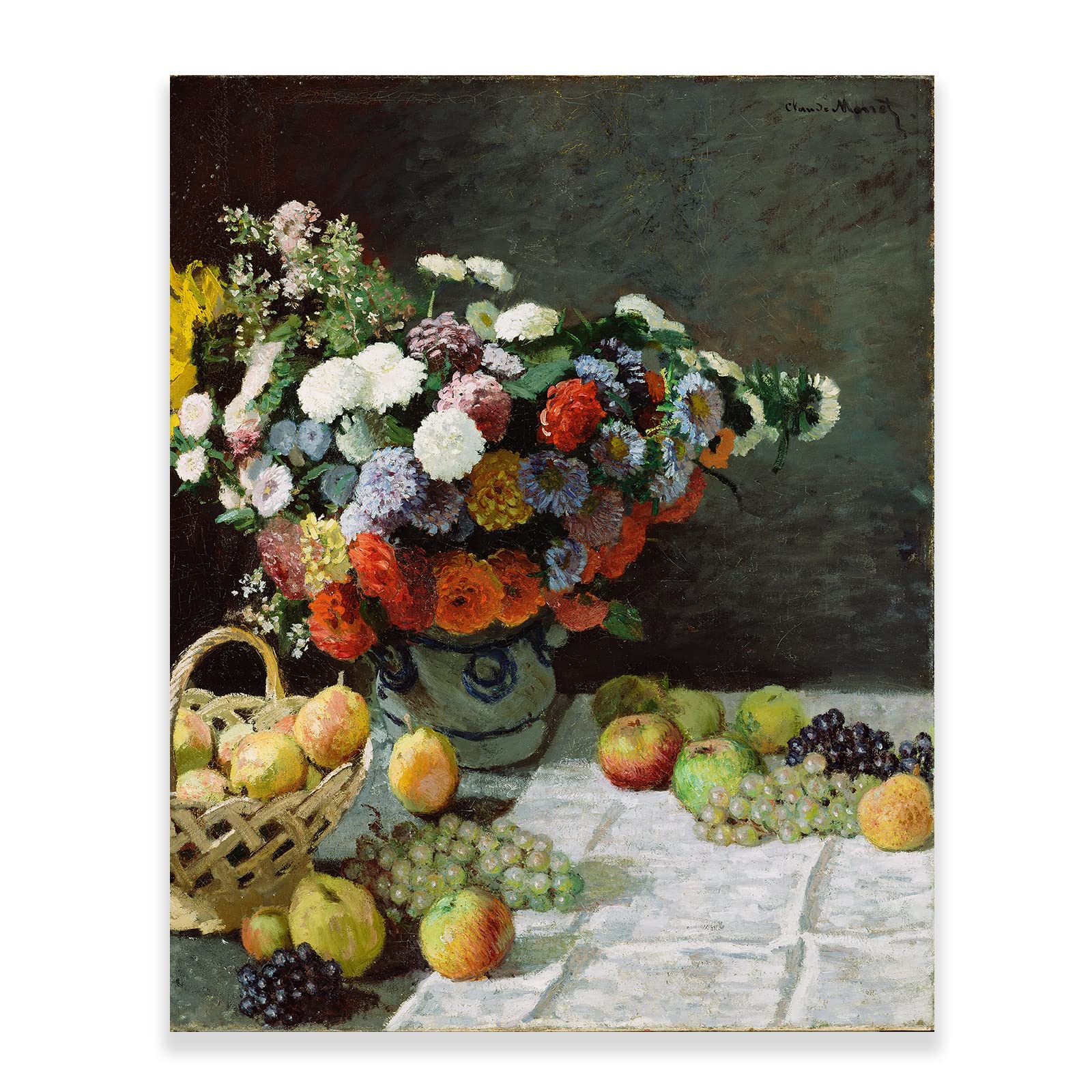 Claude Monet Canvas Wall Art,Still Life with Flowers and Fruit Print Poster,Monet Poster Vintage Pictures Unframed (Still Life with Flowers,12x15in/30x38cm)