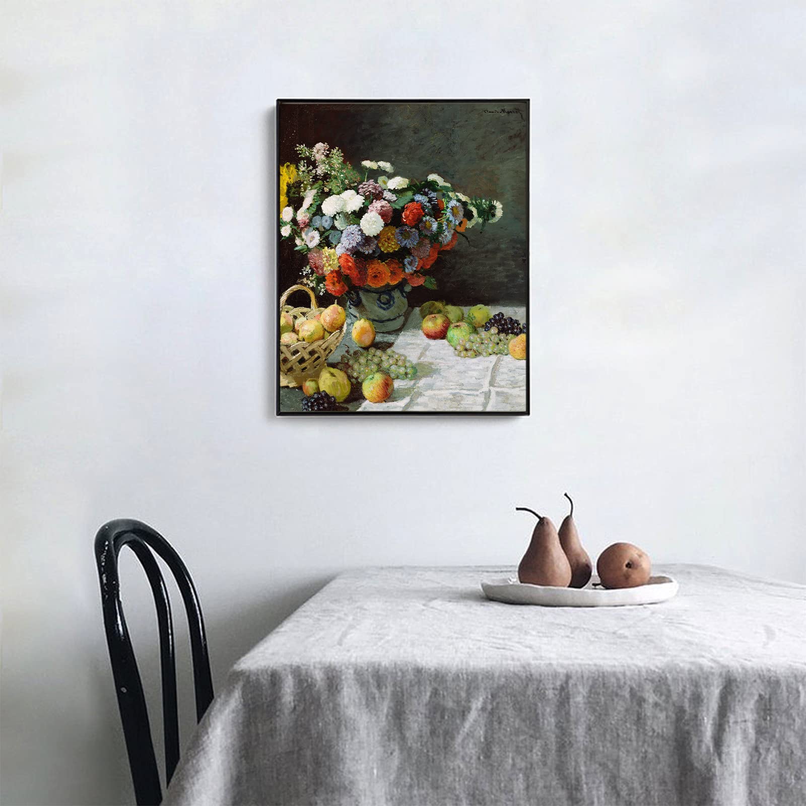 Claude Monet Canvas Wall Art,Still Life with Flowers and Fruit Print Poster,Monet Poster Vintage Pictures Unframed (Still Life with Flowers,12x15in/30x38cm)