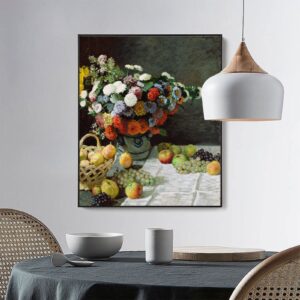 Claude Monet Canvas Wall Art,Still Life with Flowers and Fruit Print Poster,Monet Poster Vintage Pictures Unframed (Still Life with Flowers,12x15in/30x38cm)