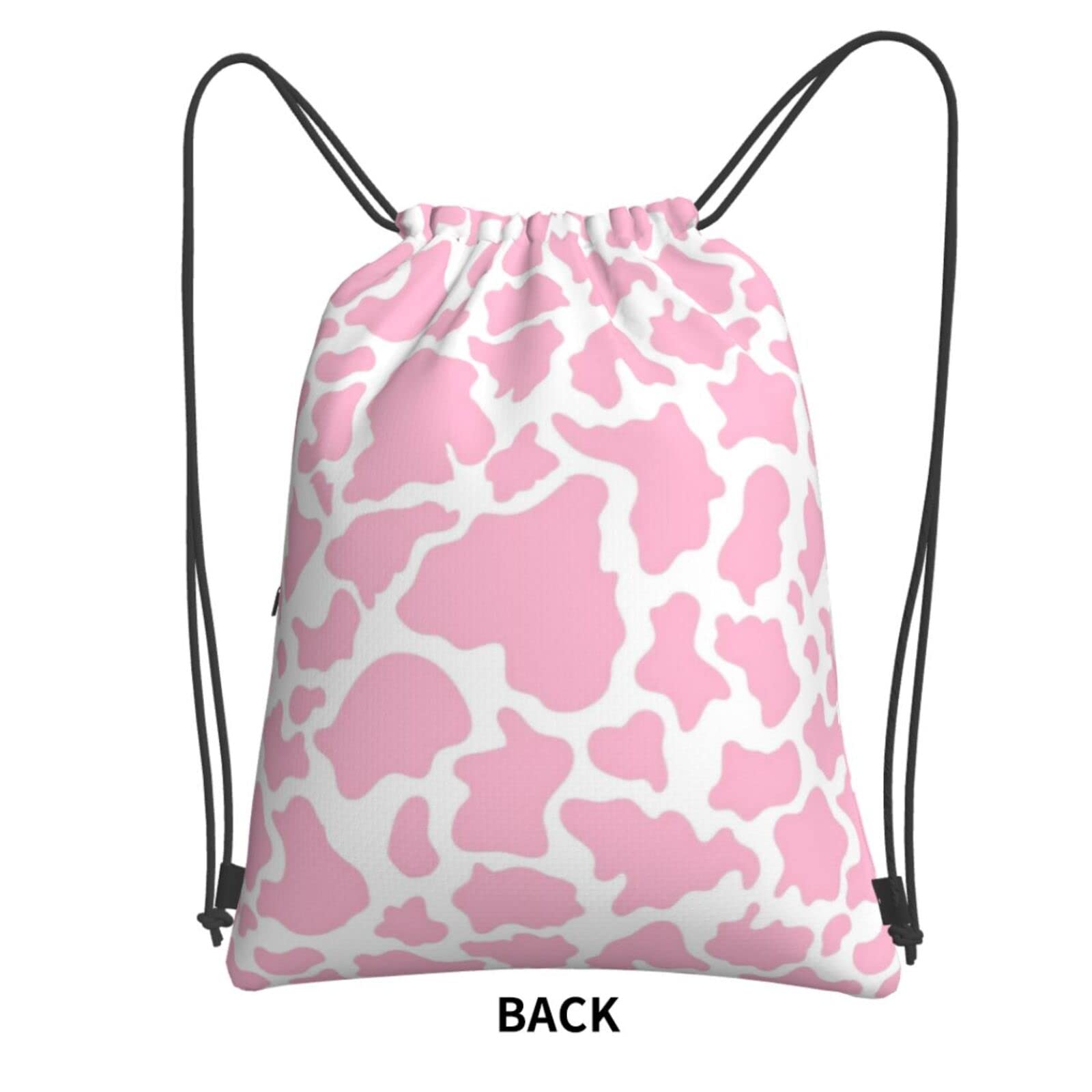 Famame Pink Cow Print Drawstring Backpack String Bag Sackpack For Gym Shopping Beach Sport Yoga