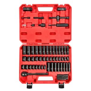 wett 3/8" drive impact socket set, 95-piece socket wrench set, sae/metric, deep/shallow, cr-v steel kit, (5/16"-3/4", 8-22mm), 3/8" ratchet handle, adapter, extension bar, spark plug socket, 1/4" bits