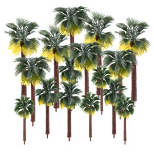 huianer palm tree model trees, miniature palm trees mixed 4 size fake plastic trees with no stands for diy scenery landscape cake decoration（16pcs 2.76" - 5.9"）