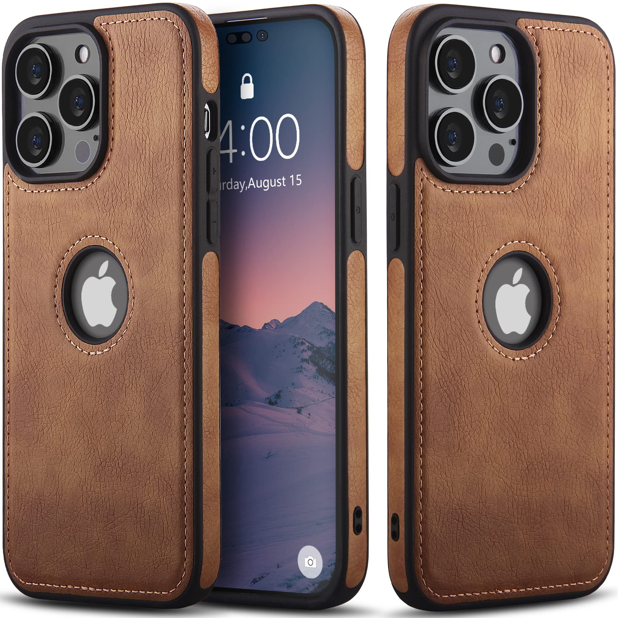 TRUIRON for iPhone 14 Pro Case Luxury Leather Logo Visible Vintage Ultra Slim Protective Cover 2022 6.1 Inch (Brown)