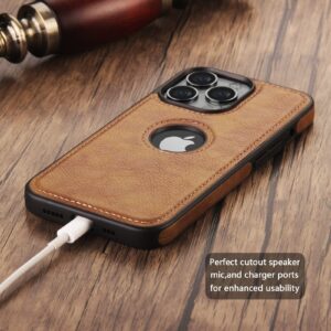 TRUIRON for iPhone 14 Pro Case Luxury Leather Logo Visible Vintage Ultra Slim Protective Cover 2022 6.1 Inch (Brown)