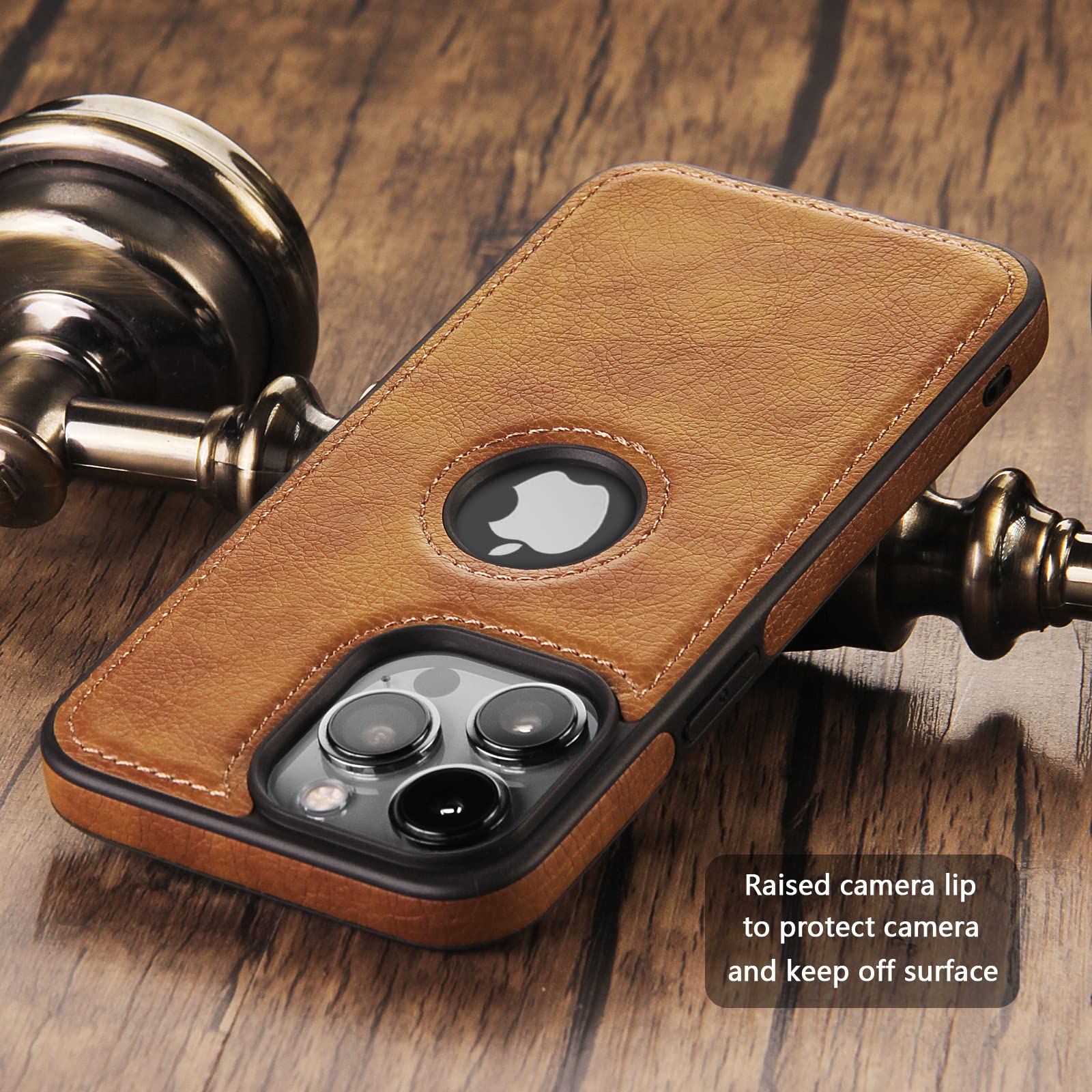 TRUIRON for iPhone 14 Pro Case Luxury Leather Logo Visible Vintage Ultra Slim Protective Cover 2022 6.1 Inch (Brown)