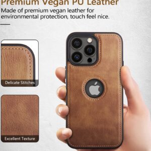 TRUIRON for iPhone 14 Pro Case Luxury Leather Logo Visible Vintage Ultra Slim Protective Cover 2022 6.1 Inch (Brown)