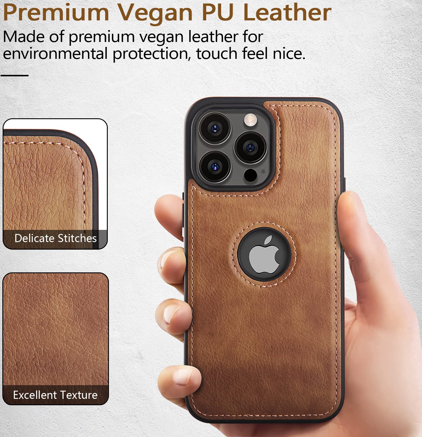 TRUIRON for iPhone 14 Pro Case Luxury Leather Logo Visible Vintage Ultra Slim Protective Cover 2022 6.1 Inch (Brown)