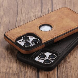 TRUIRON for iPhone 14 Pro Case Luxury Leather Logo Visible Vintage Ultra Slim Protective Cover 2022 6.1 Inch (Brown)