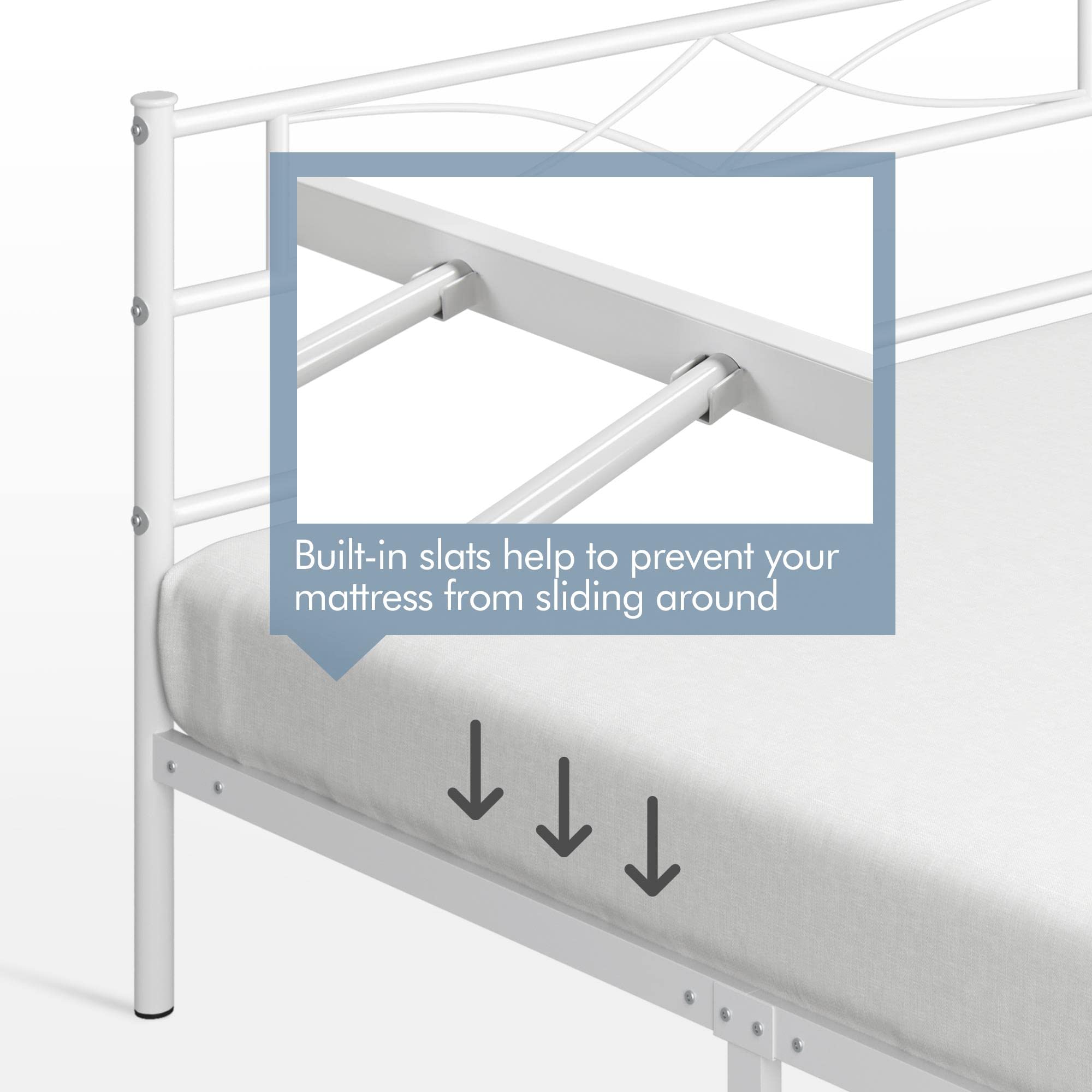 Yaheetech Metal Queen Size Bed Frame, Platform Bed Frame, Mattress Foundation with Curved Design Headboard & Footboard, NO Box Spring Needed, Heavy-Duty Support, Easy Assembly, Queen, White