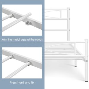 Yaheetech Metal Queen Size Bed Frame, Platform Bed Frame, Mattress Foundation with Curved Design Headboard & Footboard, NO Box Spring Needed, Heavy-Duty Support, Easy Assembly, Queen, White