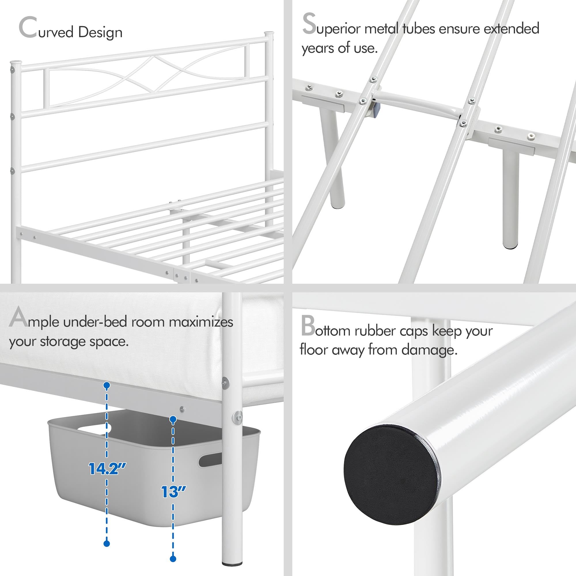 Yaheetech Metal Queen Size Bed Frame, Platform Bed Frame, Mattress Foundation with Curved Design Headboard & Footboard, NO Box Spring Needed, Heavy-Duty Support, Easy Assembly, Queen, White