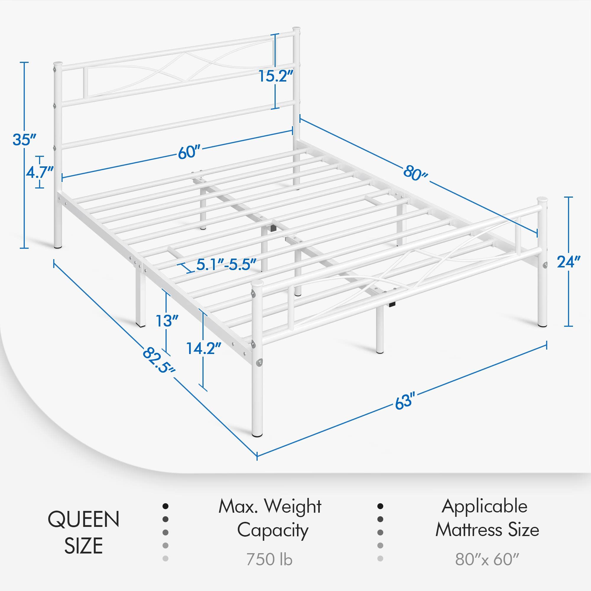 Yaheetech Metal Queen Size Bed Frame, Platform Bed Frame, Mattress Foundation with Curved Design Headboard & Footboard, NO Box Spring Needed, Heavy-Duty Support, Easy Assembly, Queen, White