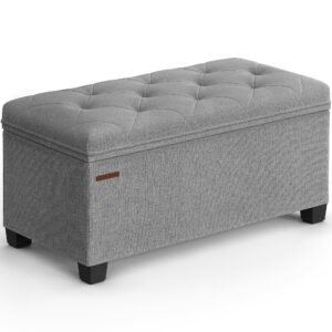 songmics storage ottoman bench, bench with storage, for entryway, bedroom, living room, light gray ulsf068g02