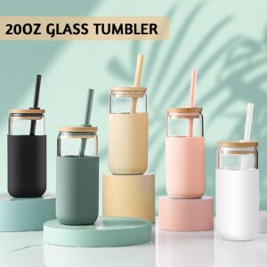 20oz Beer Can Shaped Glass Cups with Bamboo Lids, Straws, and Protective Sleeves - For Water, Tea, Iced Coffee