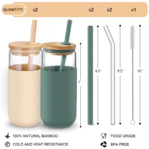 20oz Beer Can Shaped Glass Cups with Bamboo Lids, Straws, and Protective Sleeves - For Water, Tea, Iced Coffee