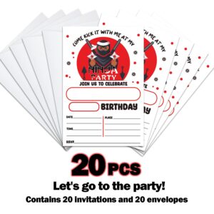 haipino Karate Ninjas Birthday Invitations, Ninja Birthday Party Invitation Cards for Kids Girls Boys Adults, Ninja Birthday Party Decorations -(20 Sets 4" x 6" Cards with Envelopes) - JY551