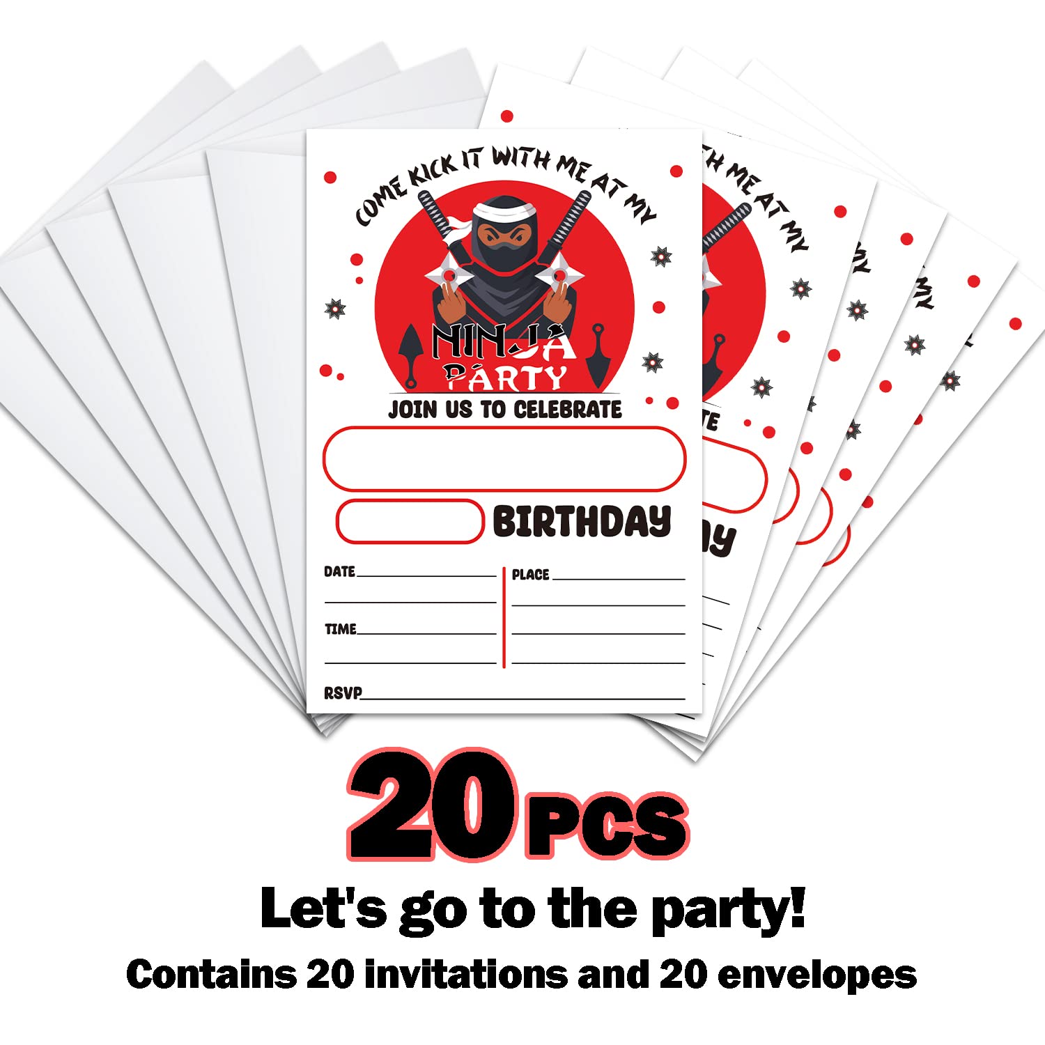 haipino Karate Ninjas Birthday Invitations, Ninja Birthday Party Invitation Cards for Kids Girls Boys Adults, Ninja Birthday Party Decorations -(20 Sets 4" x 6" Cards with Envelopes) - JY551