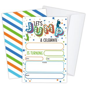 jump trampoline party birthday invitations, bounce house party invitations for boys girls kids, jumping party invitations, jump party invites (20 sets 4" x 6" cards with envelopes) - jy552