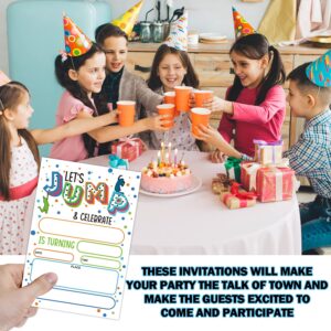 Jump Trampoline Party Birthday Invitations, Bounce House Party Invitations for Boys Girls Kids, Jumping Party Invitations, Jump Party Invites (20 Sets 4" x 6" Cards with Envelopes) - JY552