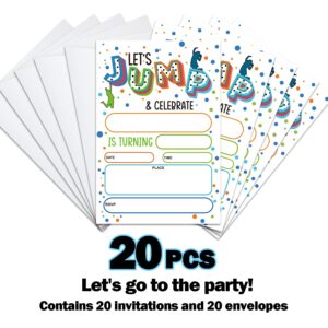 Jump Trampoline Party Birthday Invitations, Bounce House Party Invitations for Boys Girls Kids, Jumping Party Invitations, Jump Party Invites (20 Sets 4" x 6" Cards with Envelopes) - JY552