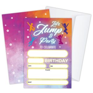 jump trampoline party birthday invitations, bounce house party invitations for boys girls kids, jumping party invitations, jump party invites (20 sets 4" x 6" cards with envelopes) - jy561