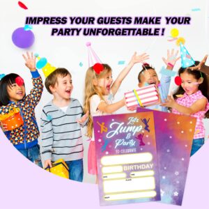 Jump Trampoline Party Birthday Invitations, Bounce House Party Invitations for Boys Girls Kids, Jumping Party Invitations, Jump Party Invites (20 Sets 4" x 6" Cards with Envelopes) - JY561