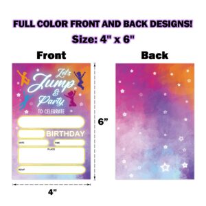 Jump Trampoline Party Birthday Invitations, Bounce House Party Invitations for Boys Girls Kids, Jumping Party Invitations, Jump Party Invites (20 Sets 4" x 6" Cards with Envelopes) - JY561