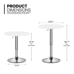 MoNiBloom Bistro Pub Table Round Bar 27.5"- 36" Height-Adjustable Cocktail Table for Dining Room Home Kitchen Patio Bistro, 23.5 Inch Table Top, White