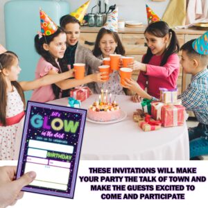 Glow Birthday Party Invitations, Glow in The Dark Birthday Party Invitation for Girls Boys Kids, Neon Glow Birthday Invitations, Glow Birthday Invites (20 Sets 4" x 6" Cards with Envelopes) - JY516