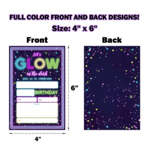 Glow Birthday Party Invitations, Glow in The Dark Birthday Party Invitation for Girls Boys Kids, Neon Glow Birthday Invitations, Glow Birthday Invites (20 Sets 4" x 6" Cards with Envelopes) - JY516