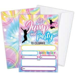 jump trampoline party birthday invitations, bounce house party invitations for boys girls kids, jumping party invitations, jump party invites (20 sets 4" x 6" cards with envelopes) - jy565