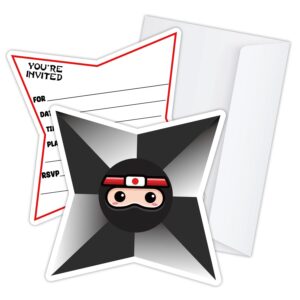 karate ninjas birthday invitations, ninja samurai shaped birthday party invitation cards for kids girls boys adults, ninja birthday party decorations -(20 sets 4" x 6" cards with envelopes) - jy566