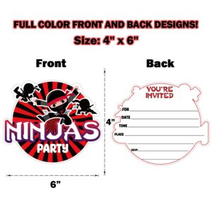 Karate Ninjas Birthday Invitations, Ninja Samurai Shaped Birthday Party Invitation Cards for Kids Girls Boys Adults, Ninja Birthday Party Decorations -(20 Sets 4" x 6" Cards with Envelopes) - JY570