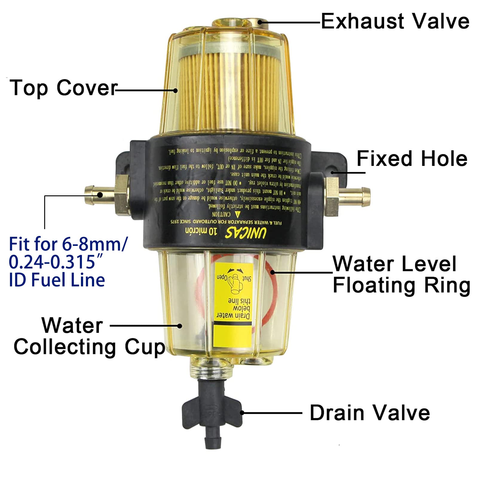 Coimoviol UF-10K Fuel Filter Water Separator Assembly Compatible with Marine Outboard Motor Mercury Yamaha Suzuki Tohastsu Outboard Engine, Universal Filter with Wrench and Extra Filter Element