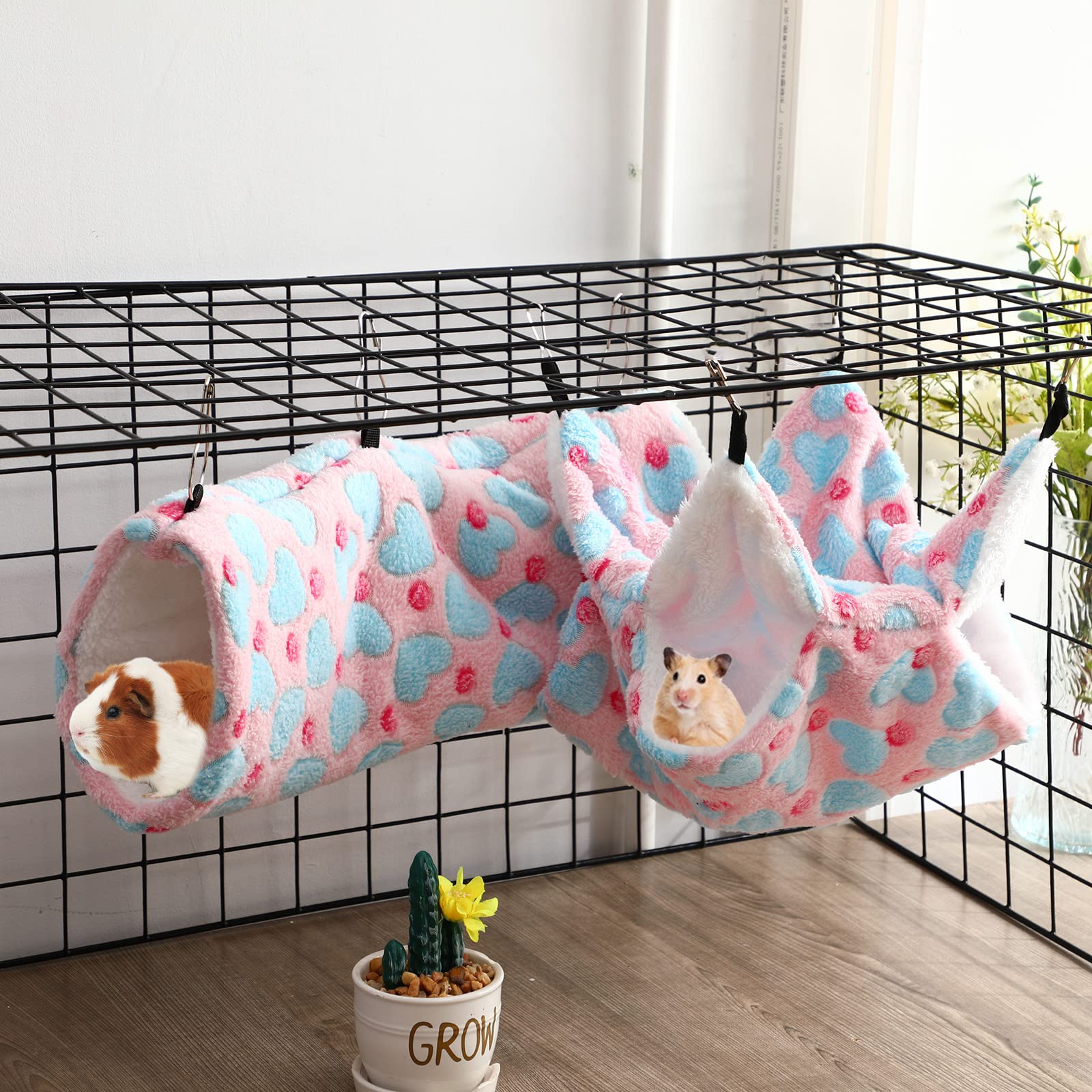 Sweetude 6 Pcs Rat Hammocks Set Ferret Hanging Tunnel Sugar Glider Toy PET Hideout Bed for Cage Small Animal Guinea Pig Hideout Tunnel Bed Hamster Toy Accessories for Rat Ferret Guinea Pig(Lovely)