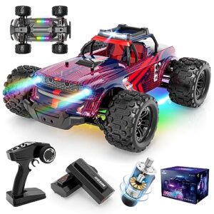 hosim 1:14 rc cars with colorful led lights, 40+ kph high speed remote control car, 4x4 rtr fast rc trucks waterproof hobby toy off-road jumping crawler electric vehicle for boys children adults (red)