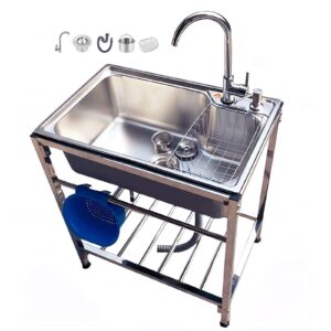 wordfun freestanding stainless steel sink, restaurant stand sink, commercial kitchen sink, industrial sink, outdoor sink station, oversized compartment sink, camping sink