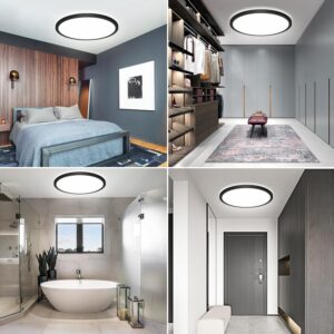 libtit 13 Inch Black Flush Mount Ceiling Light,6 Pack 3200LM 28W Ultra-Slim LED Ceiling Light,3000K/4500K/6000K Selectable Low-Profile Ceiling Light Fixture for Bedroom, Kitchen, Hallway, Workshop