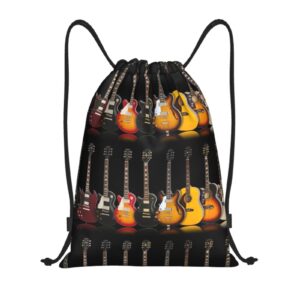 akautosm electric guitar drawstring backpack for women/men, drawstring bags for gym yoga trip, portable/lightweight