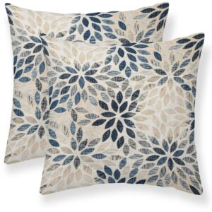 dahlia pillow covers 18x18 inch set of 2 summer rust geometric flower outdoor decorative throw pillows farmhouse navy blue pillow case linen square cushion cover for home sofa bedroom living room