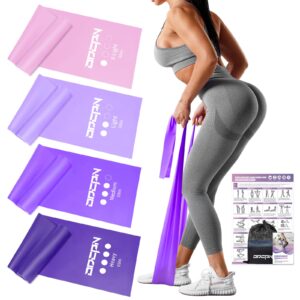 resistance bands for physical therapy women, extended 4.9ft exercise stretch bands for yoga, pilates, rehab, fitness and strength training, elastic workout bands with training poster(purple)