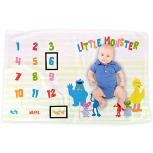 logovision sesame street baby milestone blanket, 36"x58" little monster on the street, unisex for baby boy and girl