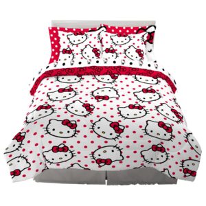 franco sanrio hello kitty polka dot bedding 7 piece super soft comforter and sheet set with sham, queen, (100% official licensed product) collectibles