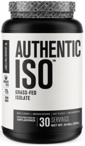 jacked factory authentic iso grass fed whey protein isolate powder - low carb, non-gmo muscle building protein w/no fillers, post workout recovery unflavored - 2 lb 30 sv