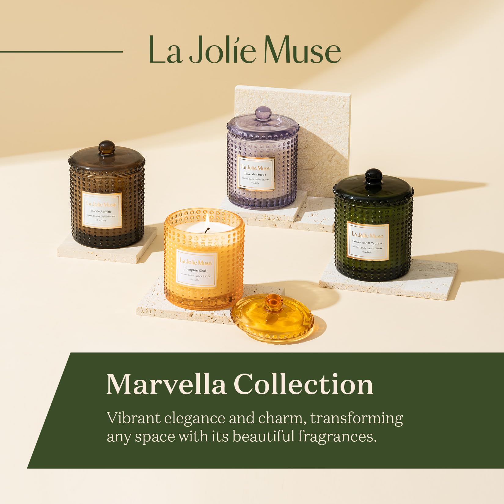 LA JOLIE MUSE Woody Jasmine Candles for Home Scented, Luxury Candles for Women, Candles Gifts for Women, Natural Soy Wax Candles, 75 Hours 10 OZ