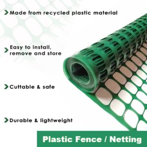 Fafaland Safety Fence Garden Netting Roll 4 X 100 Feet with Zip Ties, Temporary Reusable Plastic Mesh Fencing Netting for Snow Fence, Animal Barrier, etc. (4' X 100‘ SW, Green)