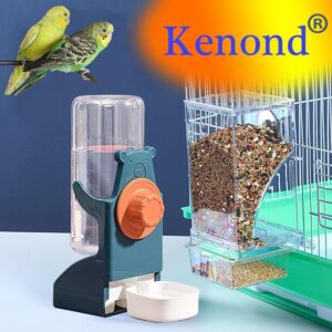 Kenond No Mess Bird Feeder Water Dispenser set, Automatic Parrot Feeder Cage Accessories, Clear Parakeet Seed container Food Feeder Drinker for Cage, Cockatiel Finch Lovebirds Budgies Canary (Blue)