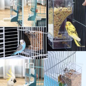 Kenond No Mess Bird Feeder Water Dispenser set, Automatic Parrot Feeder Cage Accessories, Clear Parakeet Seed container Food Feeder Drinker for Cage, Cockatiel Finch Lovebirds Budgies Canary (Blue)