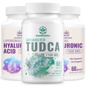 sambugra tudca liver supplements 1100mg and liposomal hyaluronic acid supplements 1000mg, high bioavailability supplement (pack of 3)